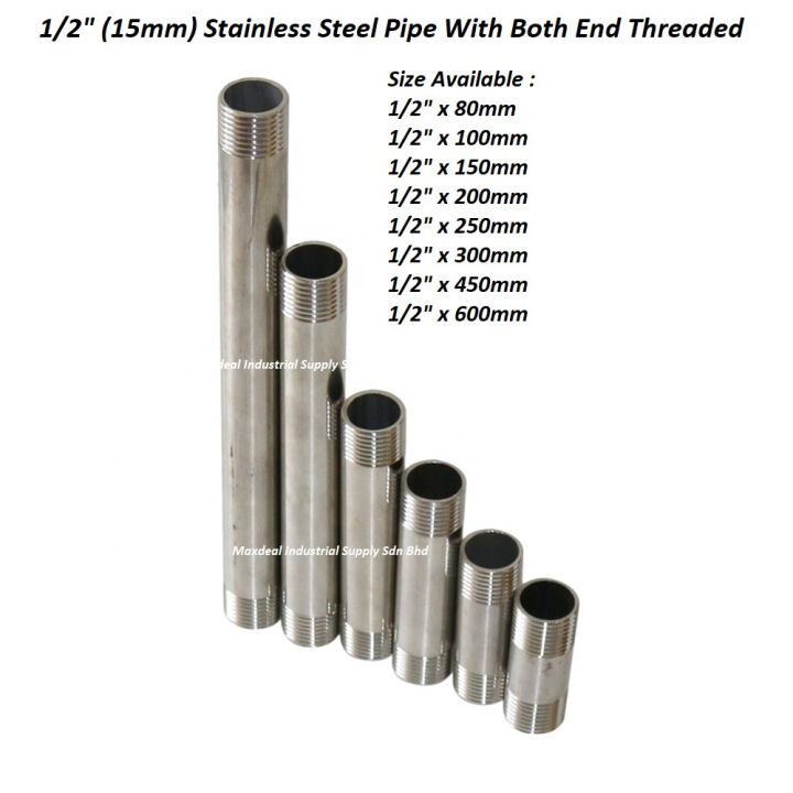 Quality 12 Inch 15mm Stainless Steel Extension Pipe Both End Threaded Paip Stainless Steel