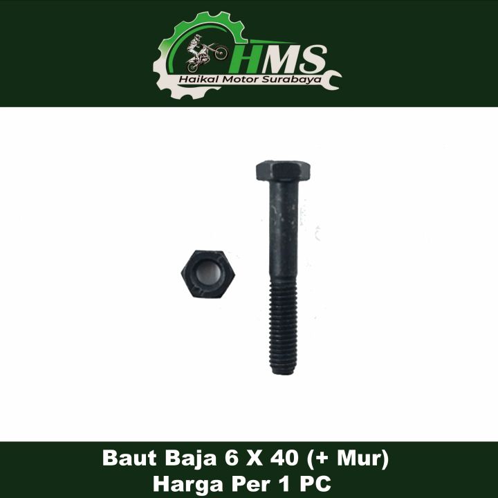 Baut Baja 6 X 40 (+ Mur) Harga Per 1 PC - Baud Mor Baja M6 Bibir Topi ...