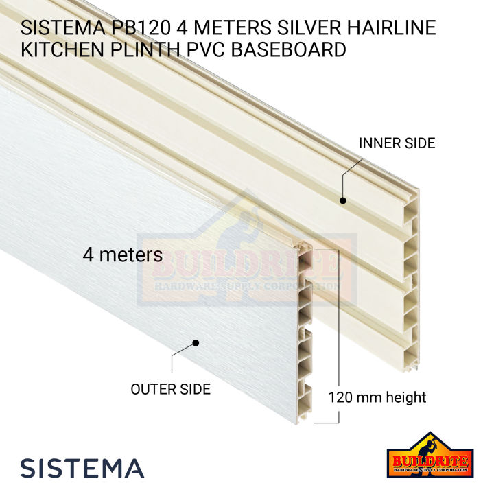 Sistema PB120 4M 120mmX4meters Silver/Hairline PVC Baseboard For ...