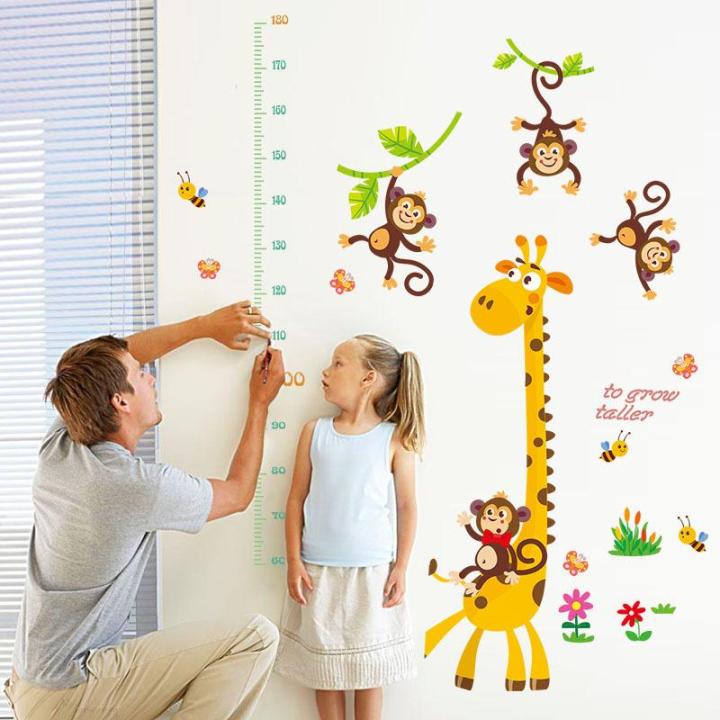 Cartoon Measure Wall Stickers For Kids Rooms Giraffe Monkey Height ...