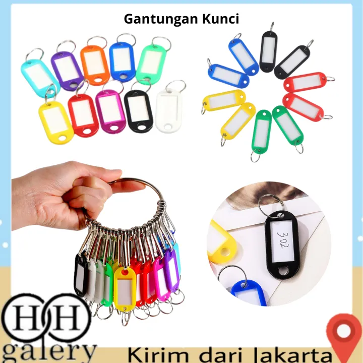 Name Tag Gantungan Kunci Warna-Warni Label Nama Plastik Keychan Ring ...