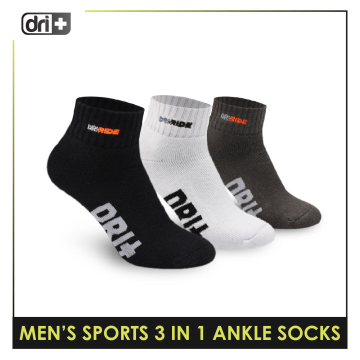 Dri Plus Men’s Thick Sports Embroidered Ankle Socks 3 pairs in a pack ...