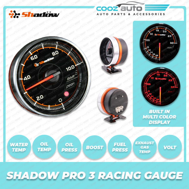 Shadow Pro 3 Performance Electric Racing Gauge Meter Kit Boost Exhaust ...