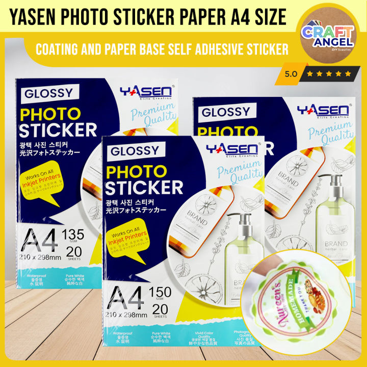 Yasen Photo Sticker Paper A4 Size 90GSM / 135GSM / 150GSM 20 Sheets ...