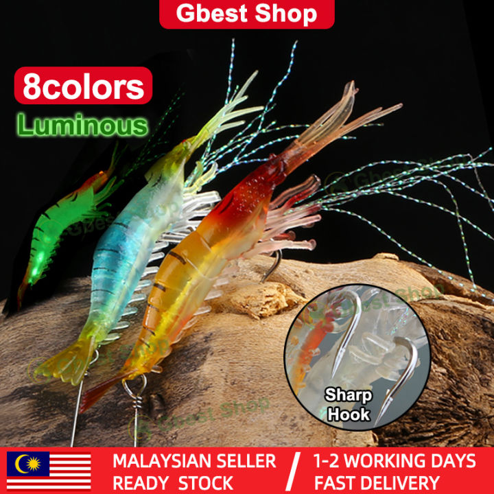 【Gbest】🔥Malaysia In Stock🔥 Soft Fishing Luminous Shrimp Lure With Hook Swivel Beads Artificial ...