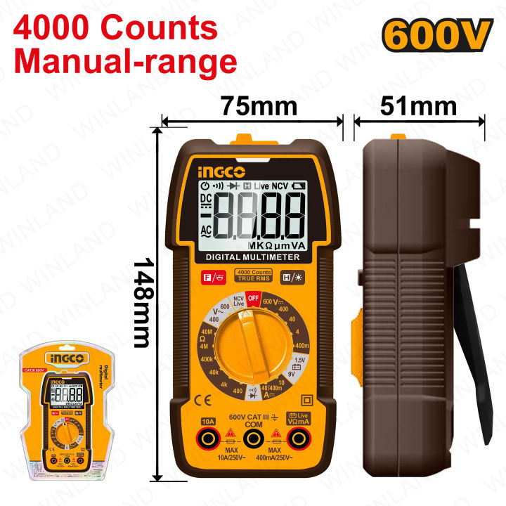 Ingco by Winland TRUR RMS 4000 Counts Digital Meter Multimeter Multi ...