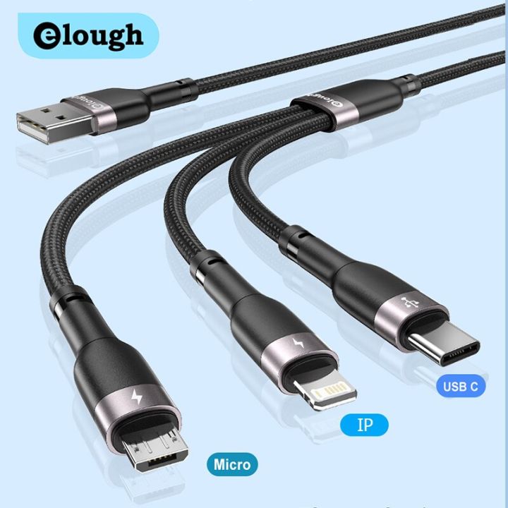 Elough 3 In 1 M Icro USB Type C เคเบิ้ลสำหรับ iPhone 12มาร์ทโฟนชาร์จ ...