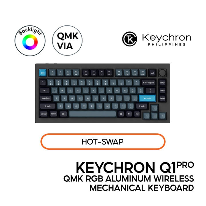 Keychron Q1 Pro Knob QMK Keyboard (Carbon Black, 75%, Wired/Bluetooth ...