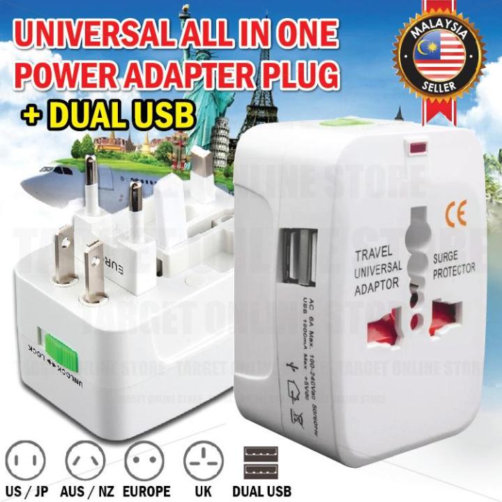Universal All-In-One Adapter Travel Plug Adaptor Surge Protector DUAL ...