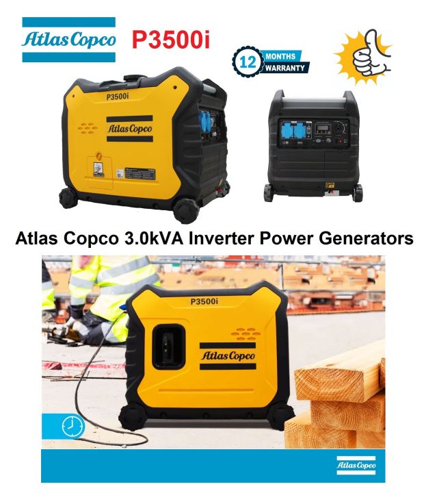Atlas Copco P3500i (3,000 Watts) Inverter Silent Portable Generator ...