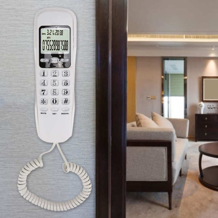 KX-T888CID English White LCD Dispaly Telephone Mini Wall Landline With Dual Caller ID System ...