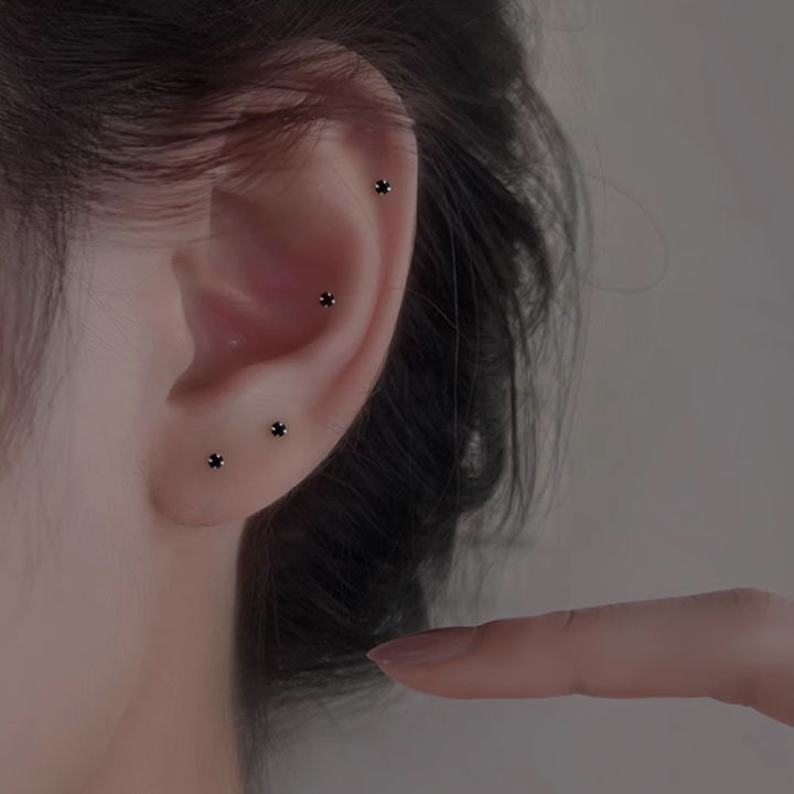 2PCS S925 Silver Earrings High-end Ear Piercing Earrings Trendy Mini ...