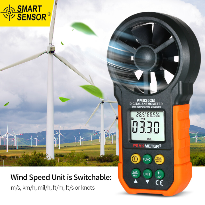 SMART SENSOR Multifunction Digital Anemometer Professional Wind Speed ...