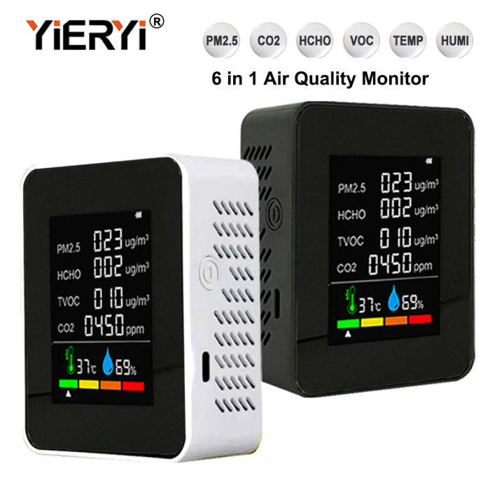 yieryi 6 in 1 Air Quality Detector CO2 Monitor HCHO Detector TVOC VOC Humidity Temp Monitor CO2 ...