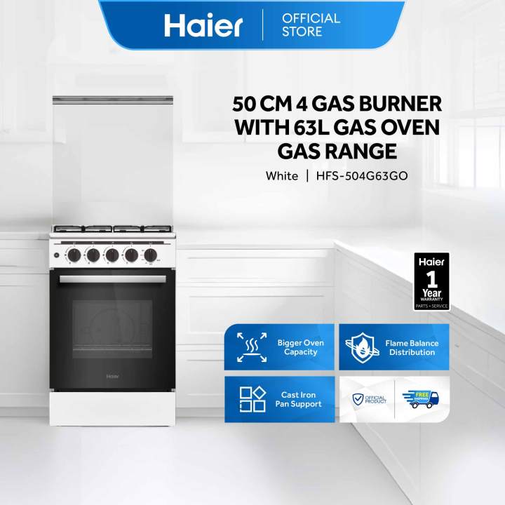 [SELLER PICK] Haier HFS-504G63GO 50cm Gas Range 4 Burners with 63L Gas ...