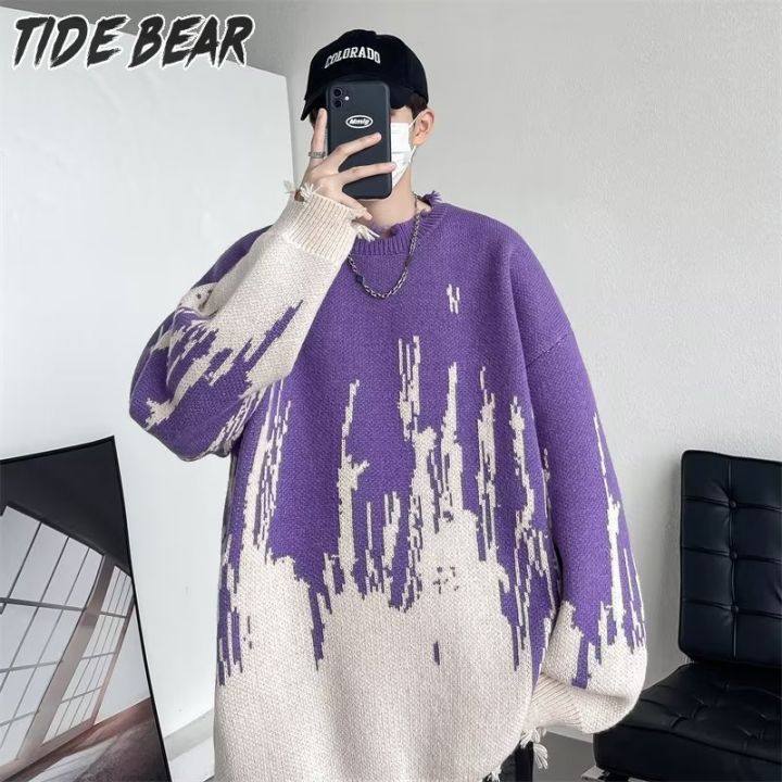 TIDE BEAR เสื้อกันหนาวสุดหล่อแฟชั่นสไตล์เกาหลีเสื้อแขนยาวคอกลมเสื้อ ...