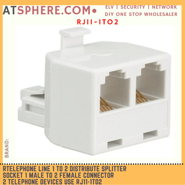 Telephone Line 1 to 2 Distribute Splitter Socket 1 Male to 2 Female ...