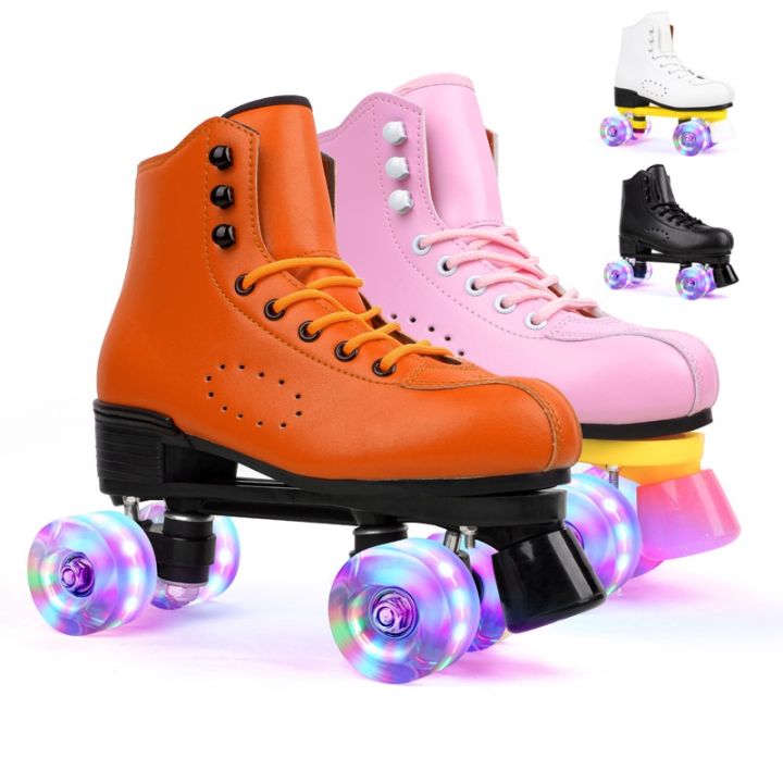 professional leather double row roller skates adult man women beginner ...