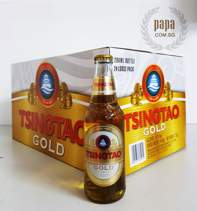 Tsingtao Gold - Double Fermentation Premium Lager 4.7% abv (24 x 296ml Bottle) | Lazada Singapore
