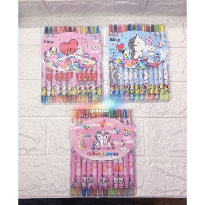 COD 12 pcs BTS BT21 unicorn avengersSanrio Twistable Rolling Crayon ...