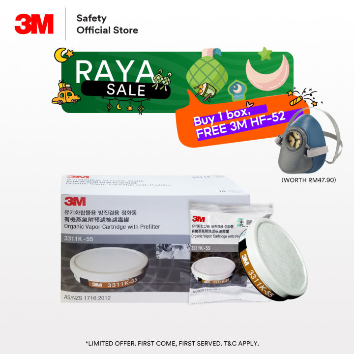 3M 3311K-55 Organic Vapor Cartridge with Pre-Filter/ Suitable for Respirator 3M 3200/ HF-51/ HF ...