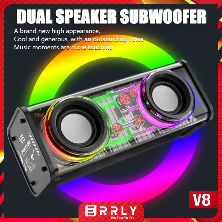 Speaker V8 ARMOUR Bluetooth ERRLY TWS Wireless v5.3 Dua Subwoofer 10W ...