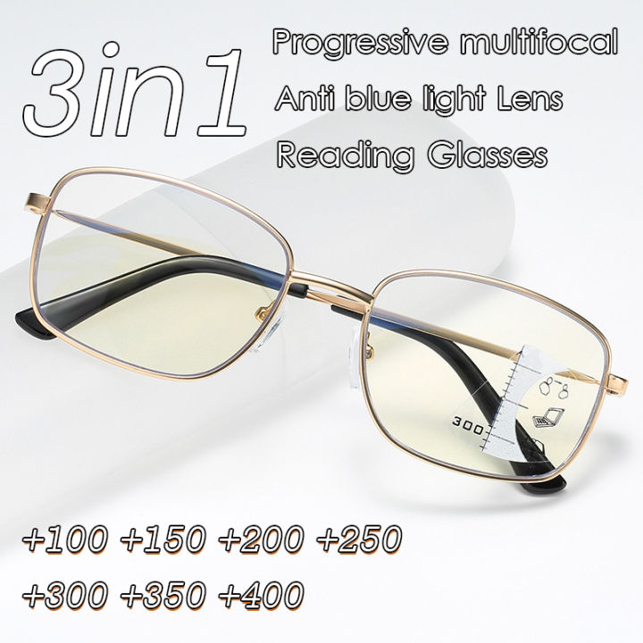 3 in 1 Progressive Multifocal Reading Glasses Anti Blue Light ...