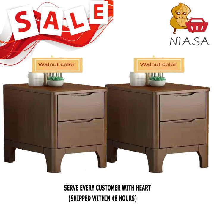 NIASA Classic Walnut Wood Bedside Table with Storage Drawers 30cm/40cm ...