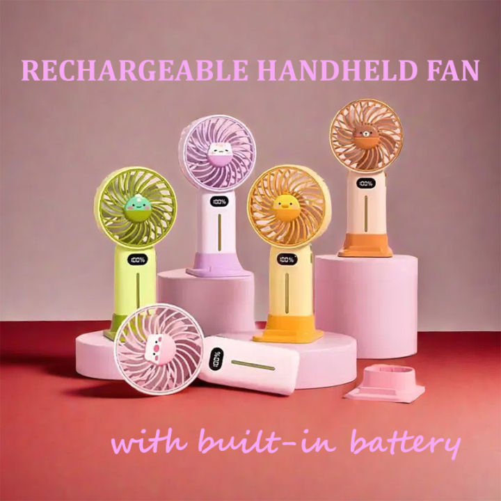 5-Speed Cute Cartoon Digital Display Handheld Fan Handheld USB Mini ...