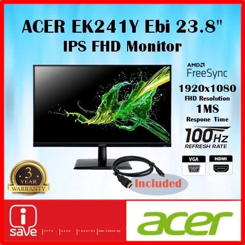 ACER EK241Y 23.8" / EK251Q 24.5" FHD IPS MONITOR ( 1920x1080 , 100Hz ...