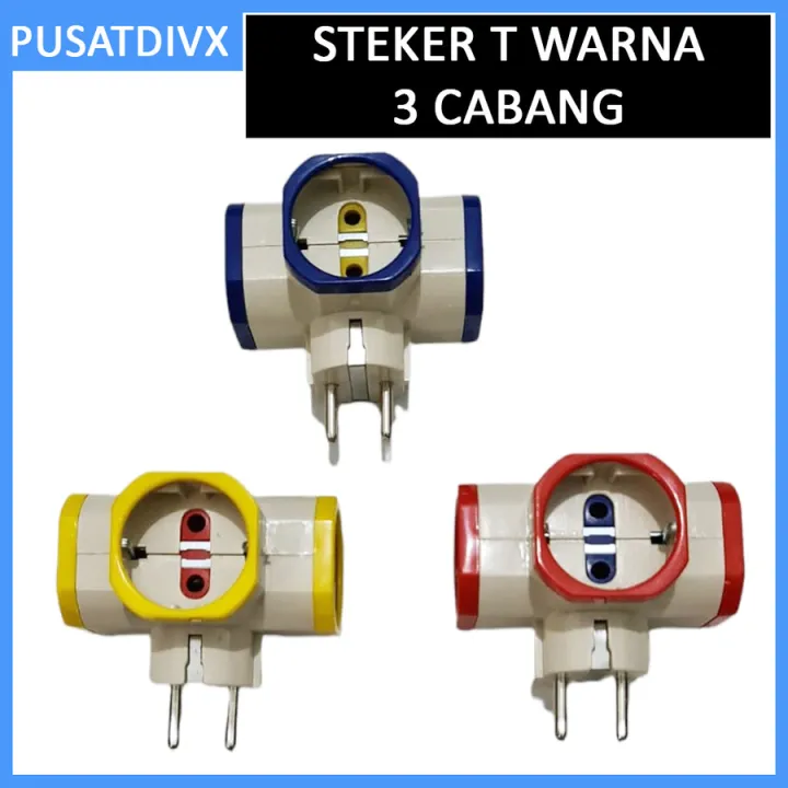 STEKER T WARNA 3 CABANG STOP KONTAK MULTI LISTRIK COLOKAN TERMINAL SNI ...