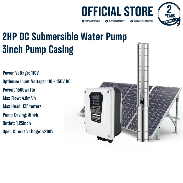 2hp dc Submersible Solar Water Pump 3inch body casing & 1.25inch Outlet No. 15 | Lazada PH