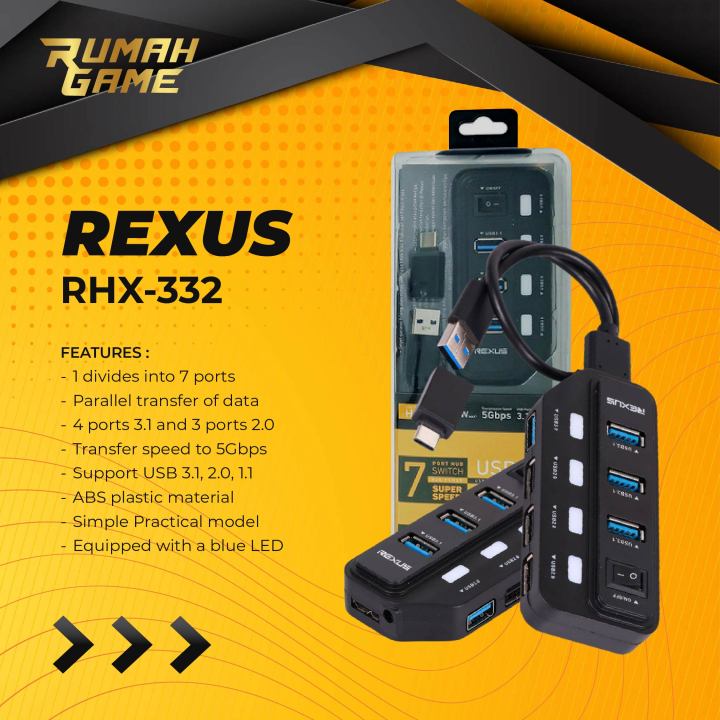 Rexus USB HUB 3.1 H332 7 Port + Converter Type C | Lazada Indonesia