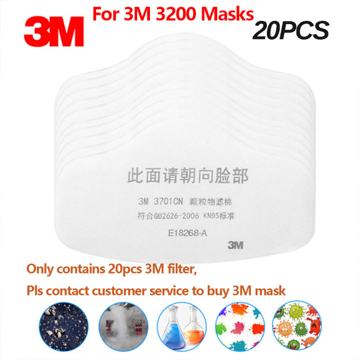 【Ready Stock】3M 3200 3 in 1 Gas Masks 20pcs 3701CN Filter Cotton Half Face Dust-proof Masks Anti ...
