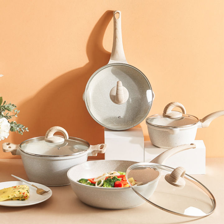 Non Stick Frying Pan 4 pcs Kitchen ware Cookware Set kaldero pot White ...