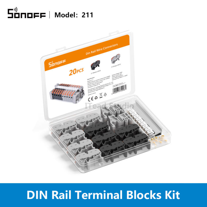 ITEAD SONOFF 20PCS Din Rail Wire Connectors Terminal Blocks Kit, Smart ...