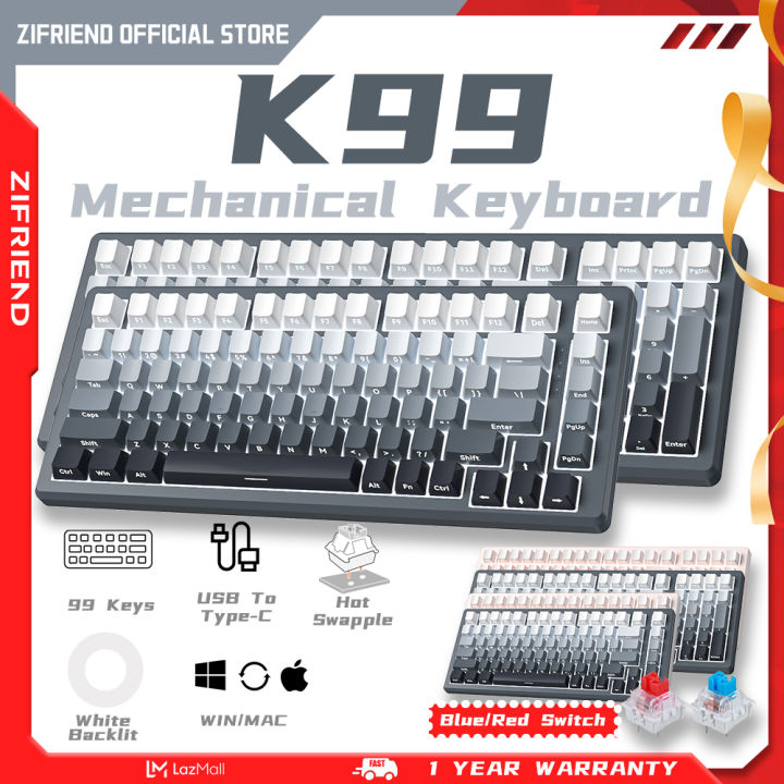 ZIFRIEND K99 99 Keys Mechanical Keyboard Wired PBT Side Engraved Under Light Position Gradient ...