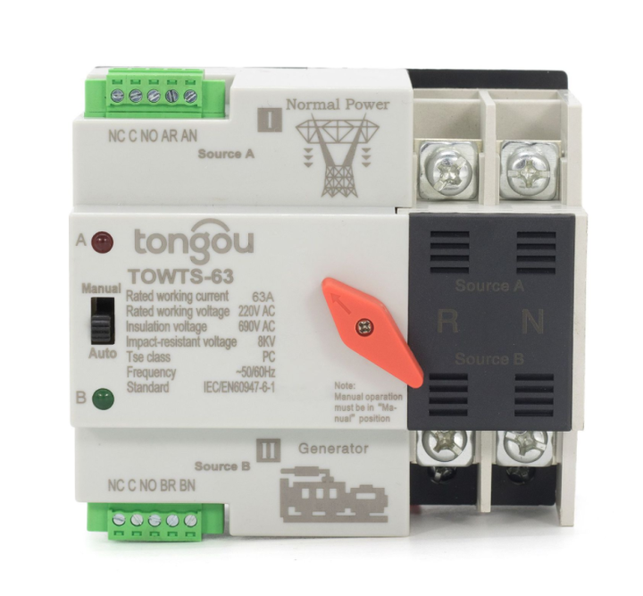 2P 16A 25A 32A 40A 63A ATS Automatic Transfer Switch Electrical Selector Switches Dual Power ...