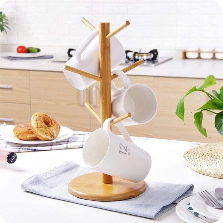 Japanese 6 Hooks Wooden Cup Holder Detachable Tea Cups Coffee Mug Stand ...