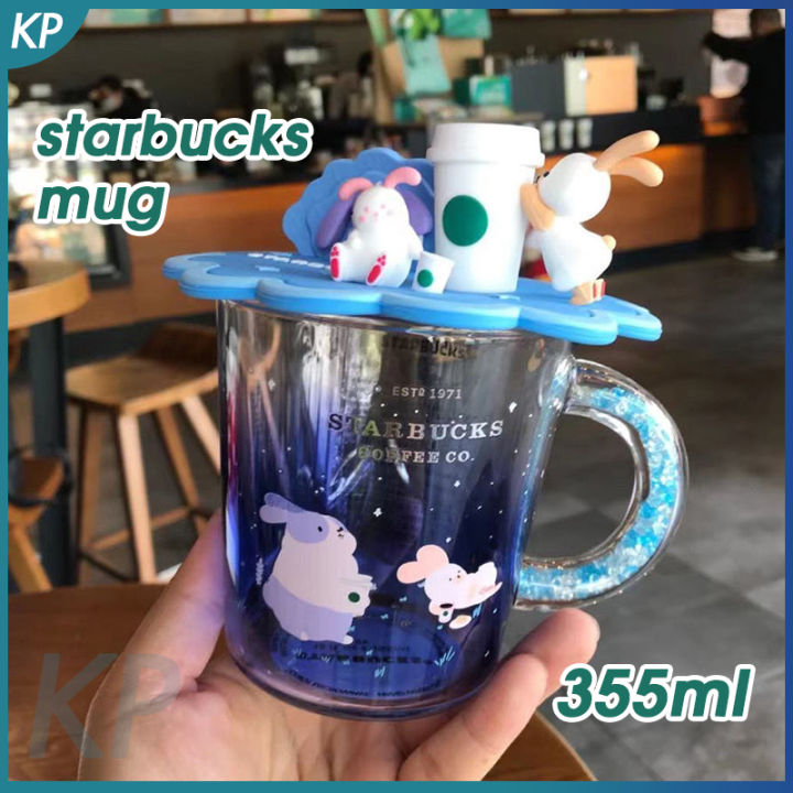Starbuck Cup Glass Mug with Cover 355ml Mid-Autumn Moon Rabbit Gradient ...