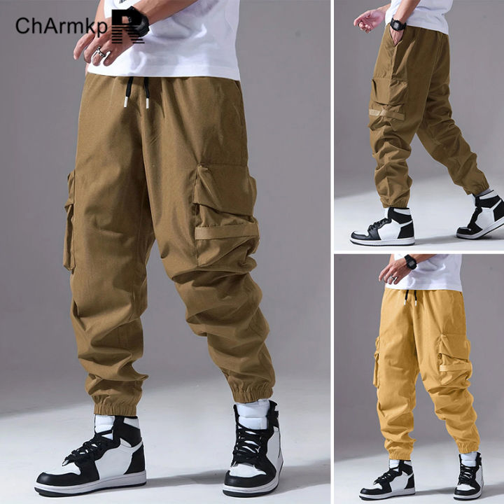 ChArmkpR Men's Stylish Drawstring Waist Collect Feet Cargo Pants Street ...