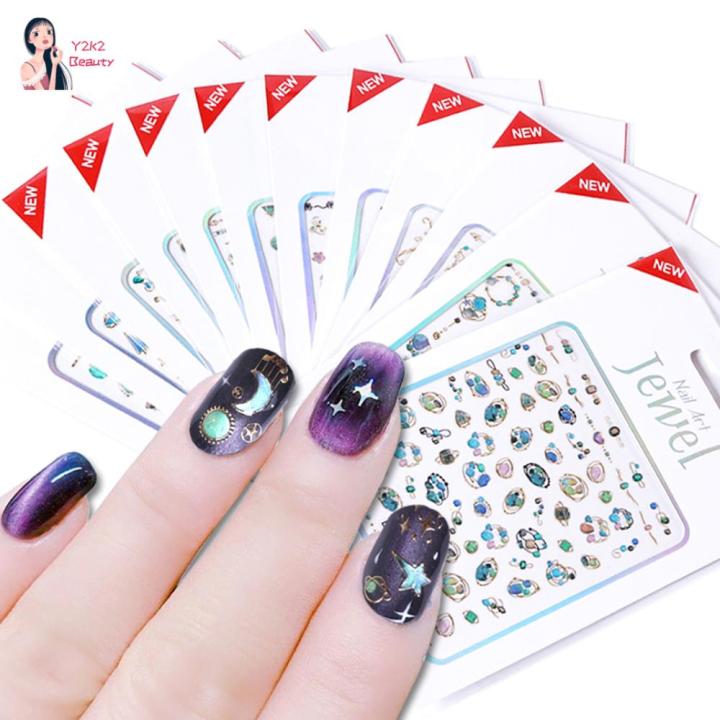 Y2K2 1 ชิ้น กลิตเตอร์ การออกแบบทางเรขาคณิต เงางาม สไลเดอร์ กาแล็กซี่ สติ๊กเกอร์ติดเล็บ ...