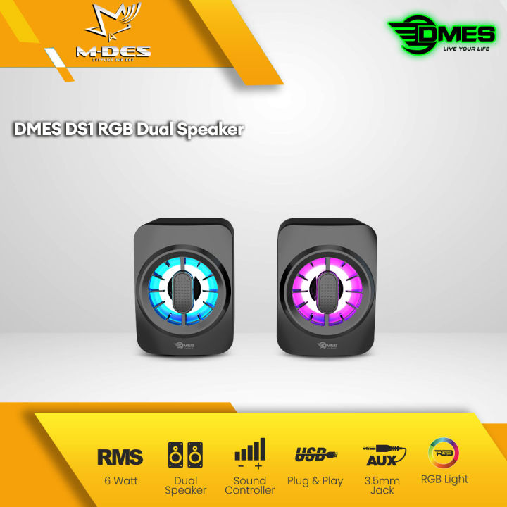 DMES DS1 USB-Enabled Dual Speaker with Deep Bass Stereo Sound and RGB Light 1 Year Warranty | Lazada