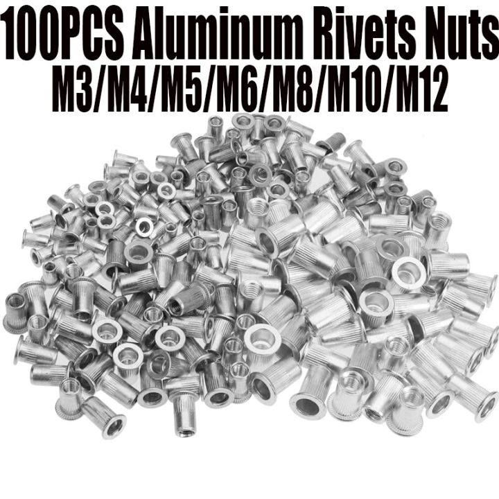 100PCS M3 M4 M5 M6 M8 M10 M12 Aluminum Alloy Rivnut Flat Head Threaded Rivet Insert Nutsert Cap ...