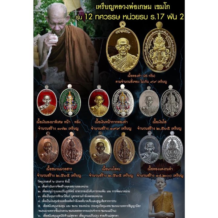 PK 01 - เหรียญหลวงพ่อเกษม เขมโก รุ่น 12 ทศวรรษ หน่วยรบ ร.17 พัน.2 ลำปาง ...