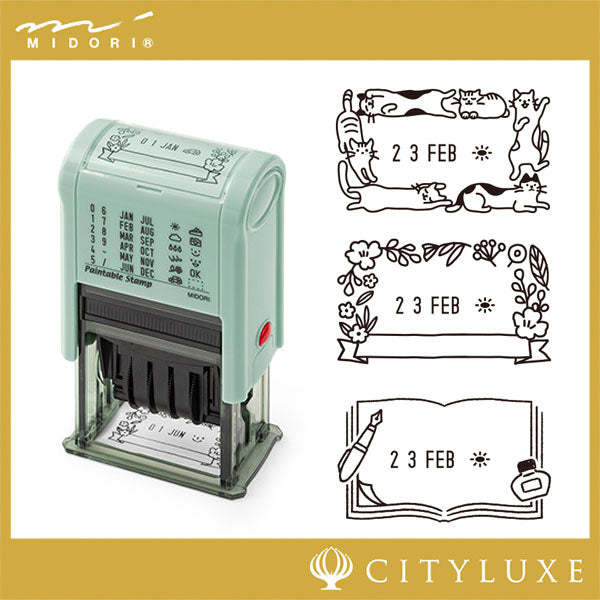 Midori Paintable Rotating Date Self-Inked Stamp | Cute Frame Design ...