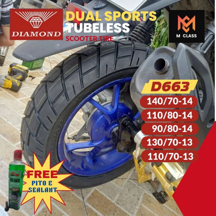 R13 D663 DUAL SPORTS TUBELESS TIRE FOR NMAX, RAPID 150, RFI175 - DIAMOND TIRE 130/70-13; 110/70 ...