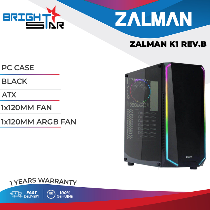 Zalman K1 Rev.B ATX Desktop Casing Black 1x120MM ARGB Fan + 1x120MM Fan ...