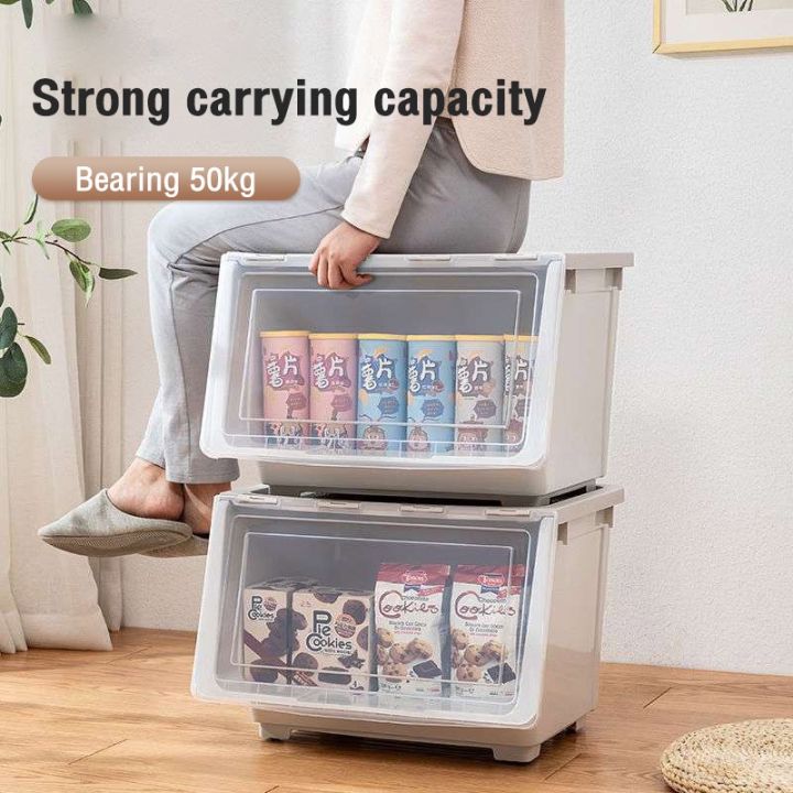 Stackable Plastic Storage Box with wheels transparent flip top home ...