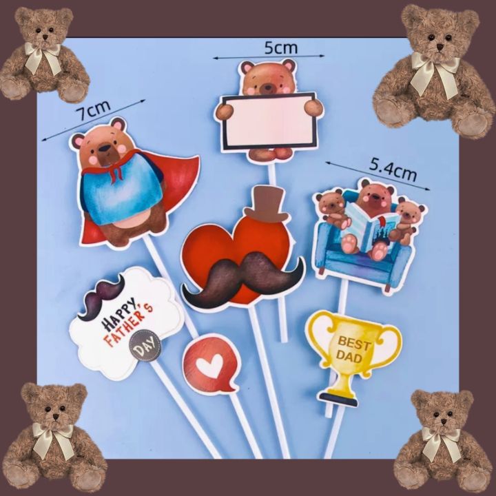 Happy Father S Day Theme Trophy Bear Dad Paper Card Cake Topper Plug